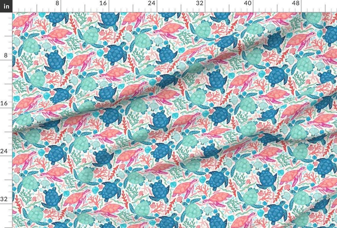 Turtle Fabric - Paradise Beach Turtles by Tangerine-tane - Blue Pink ...