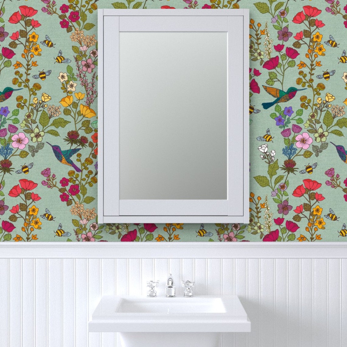 Pollinators Wallpaper Hummingbirds and Bees by Ceciliamok | Etsy