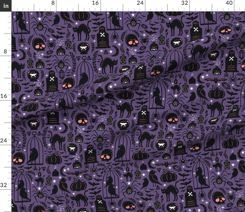 Halloween Fabric Spooky Witchcraft Halloween Purple Large - Etsy