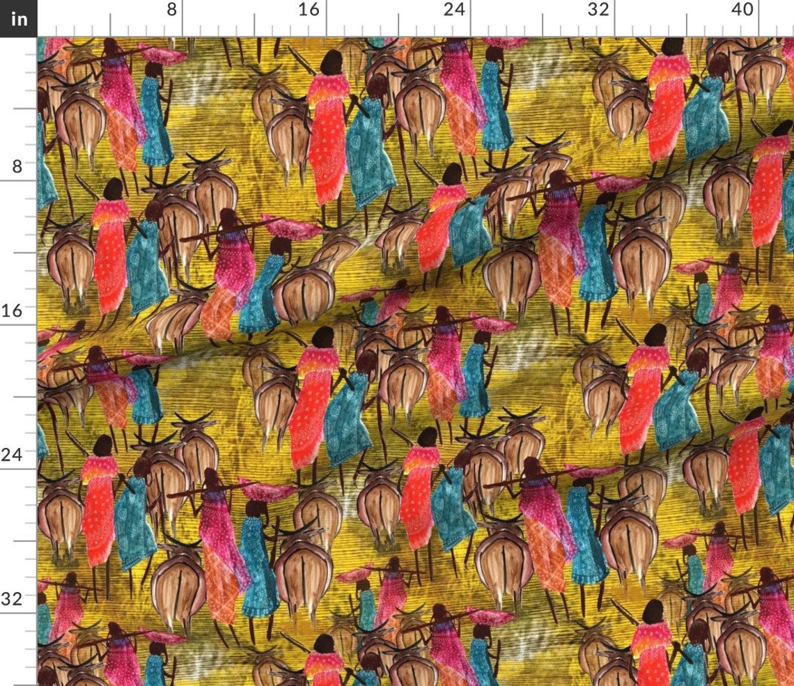 African Inspired Fabric Maasai Women With Ox by Mimipinto - Etsy