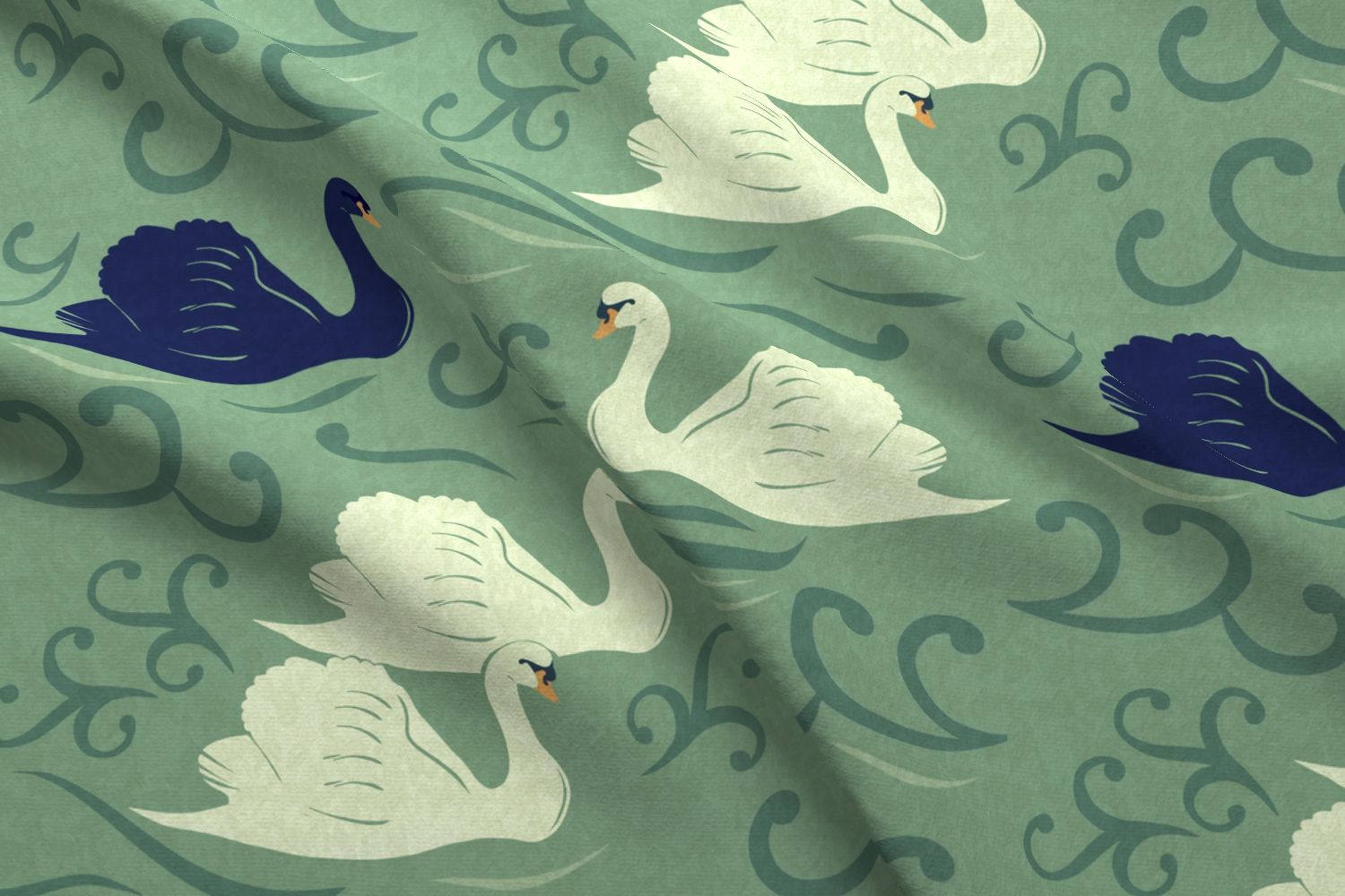 Black Swans Fabric Swan By Susan Polston Swan Water Birds | Etsy