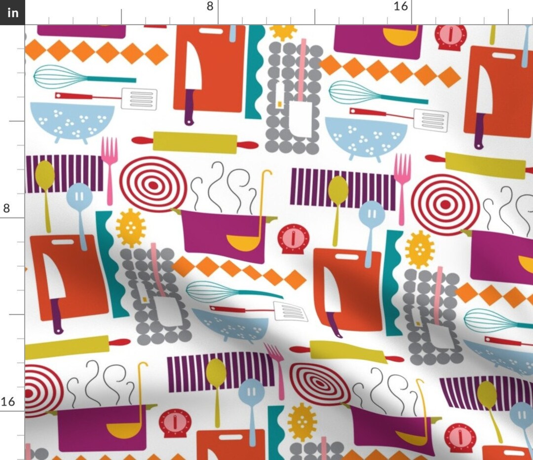 Kitchen Utensil Fabric Cooking Dinner by Katerhees Rainbow - Etsy