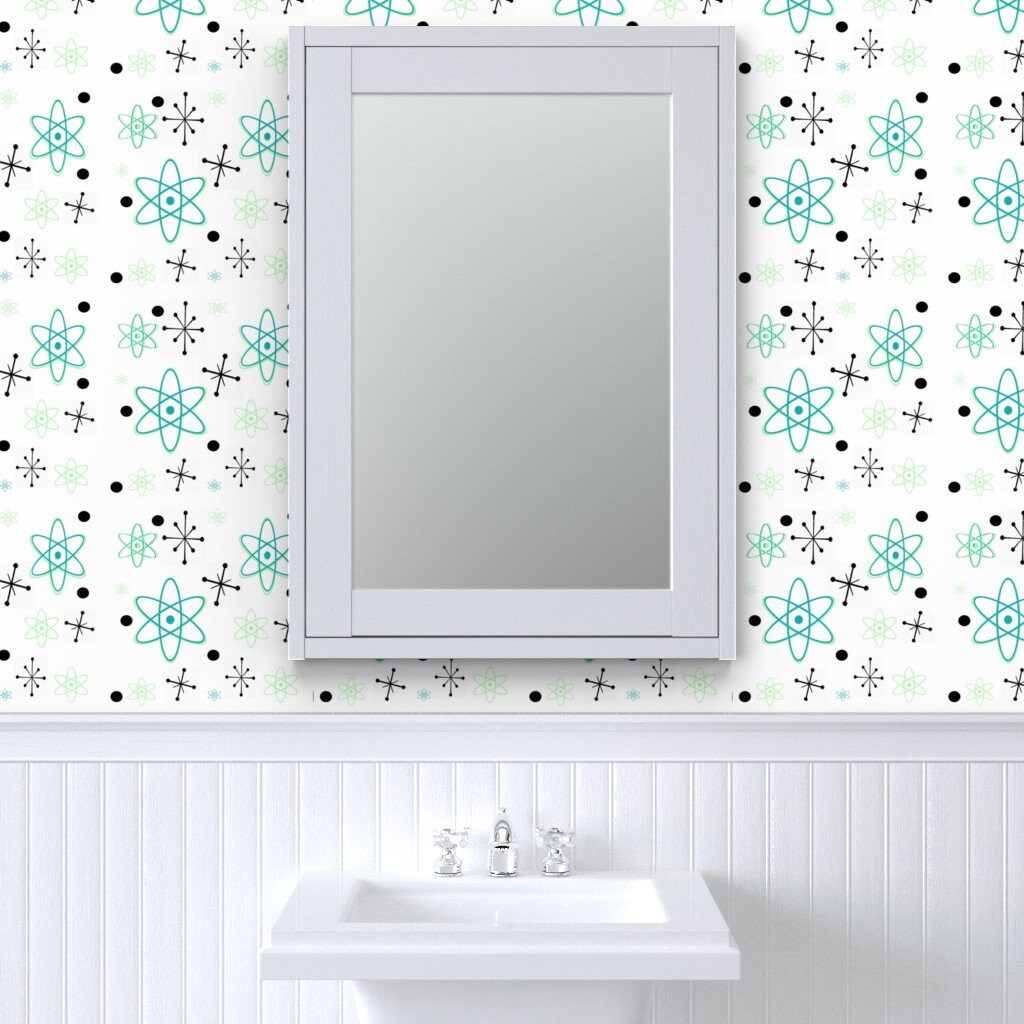 Atomic Wallpaper Atomic Stars Black Turquoise by - Etsy