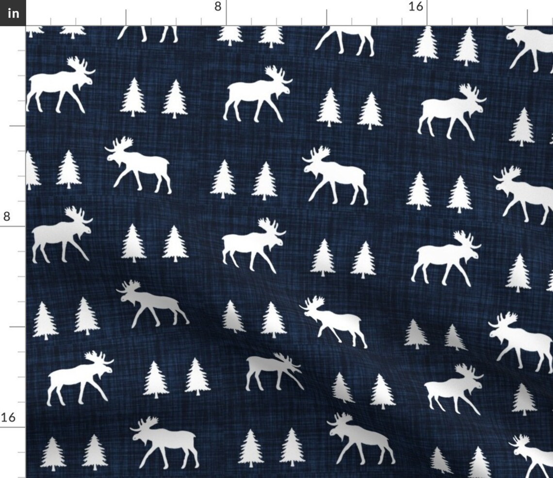 Navy Moose Fabric Moose Trot Navy by Ivieclothco Navy - Etsy