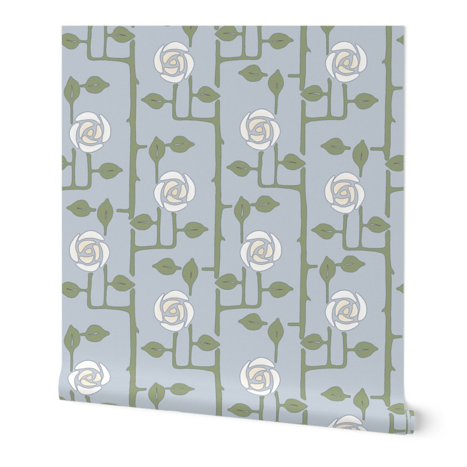 Rose Wallpaper Rose Trellis Light Blue by Textilestudio - Etsy