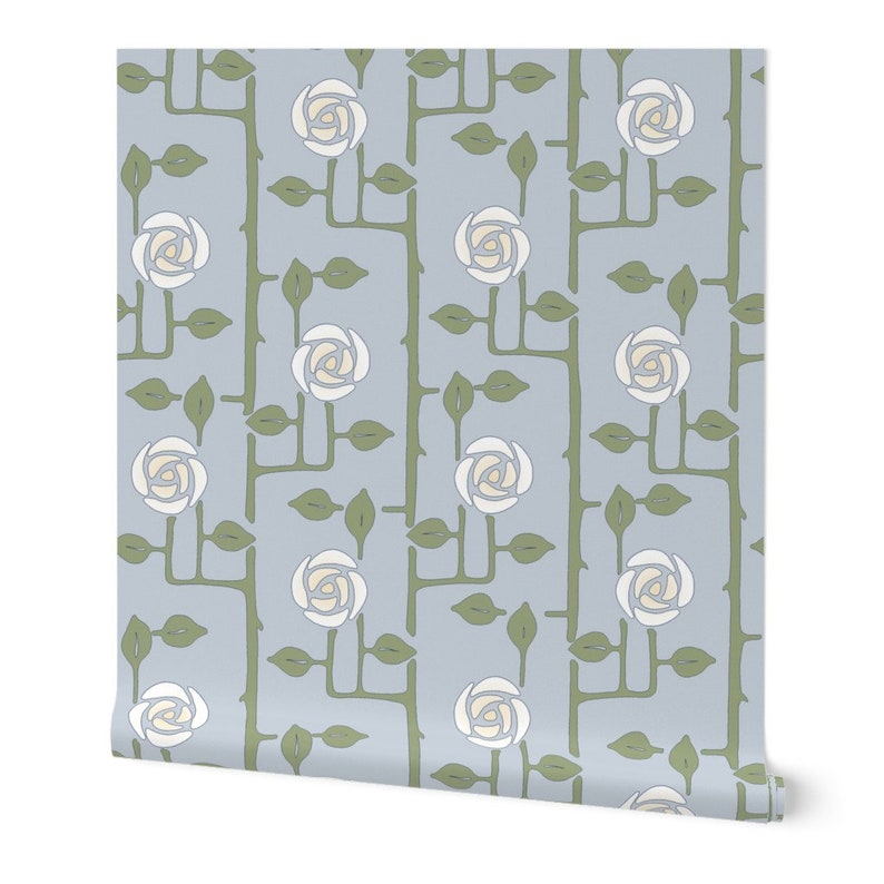 Rose Wallpaper Rose Trellis Light Blue by Textilestudio - Etsy