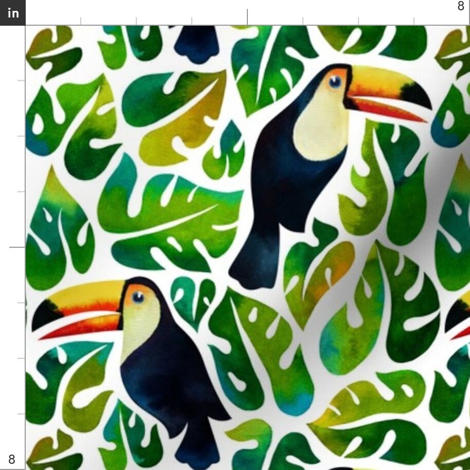 Toucan Fabric Watercolor Toucans With Monstera Leaves by - Etsy Canada
