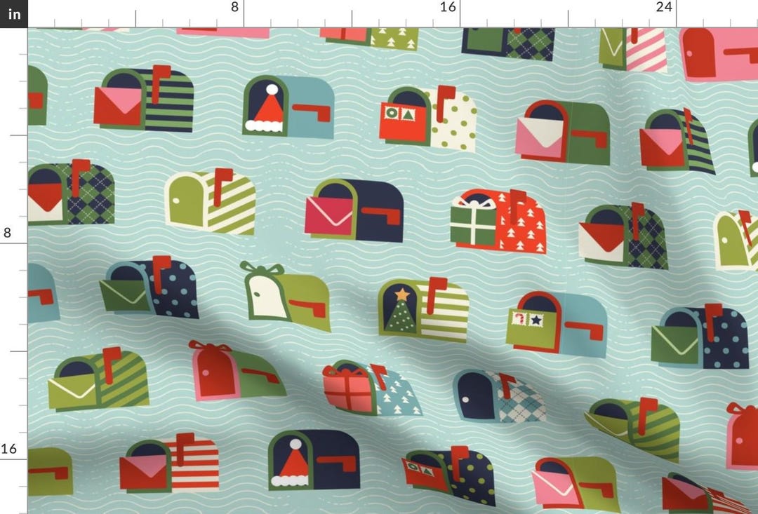 Mail Fabric - Merry Mailboxes by Nancy Bradham - Blue Letters Postage ...