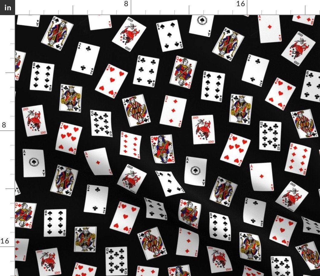 Playing Cards Fabric Scattered Playing Cards // Black by | Etsy