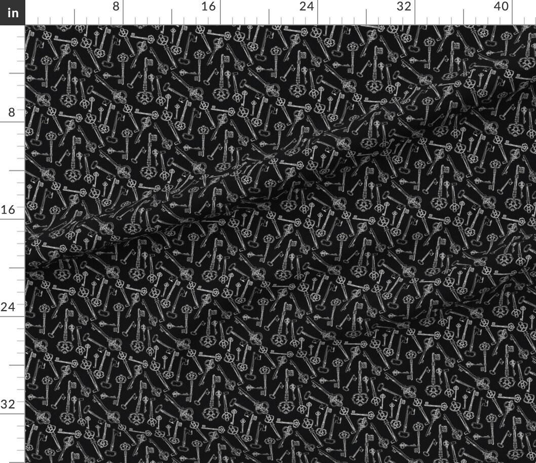 Skeleton Key Fabric Stylized Antique Keys on Black Small - Etsy