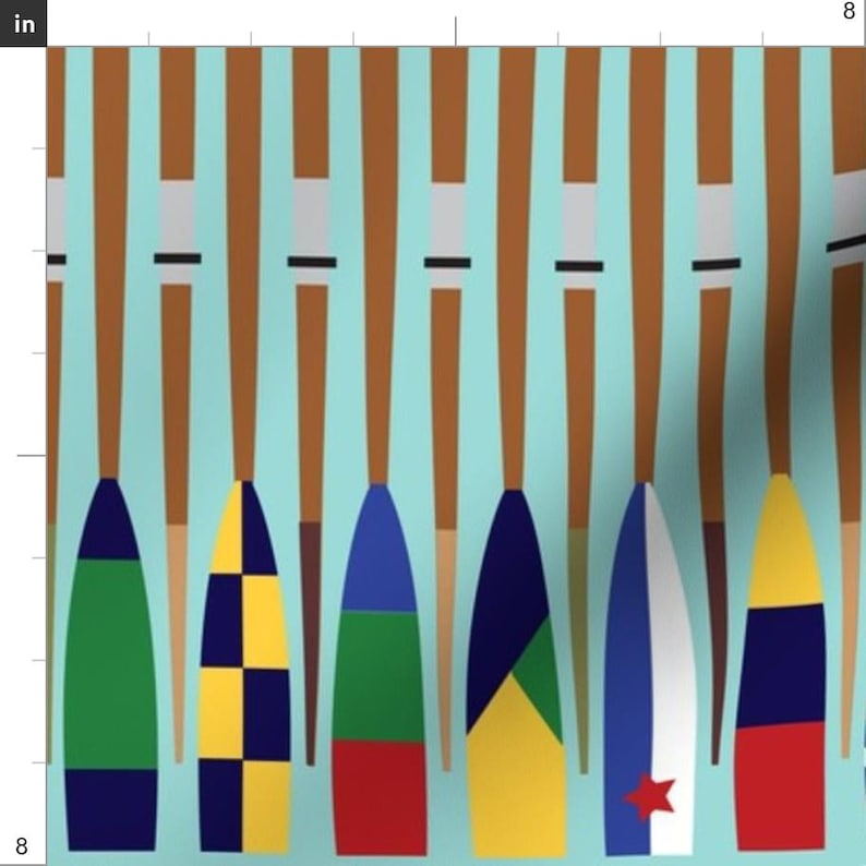 Rowing Fabric - Rowing Oars Aqua by Colour Angel by Kv Sport River ...
