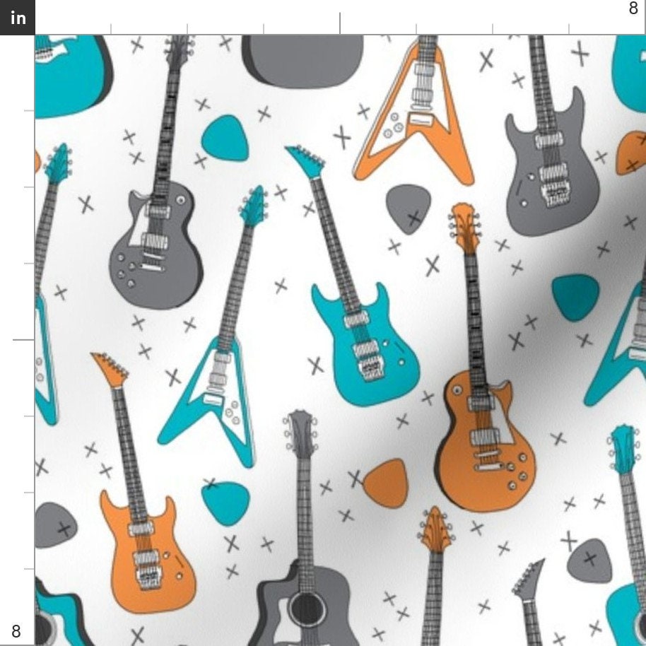 Guitars Fabric Electric Guitar Music Fabric by Andrea Lauren | Etsy