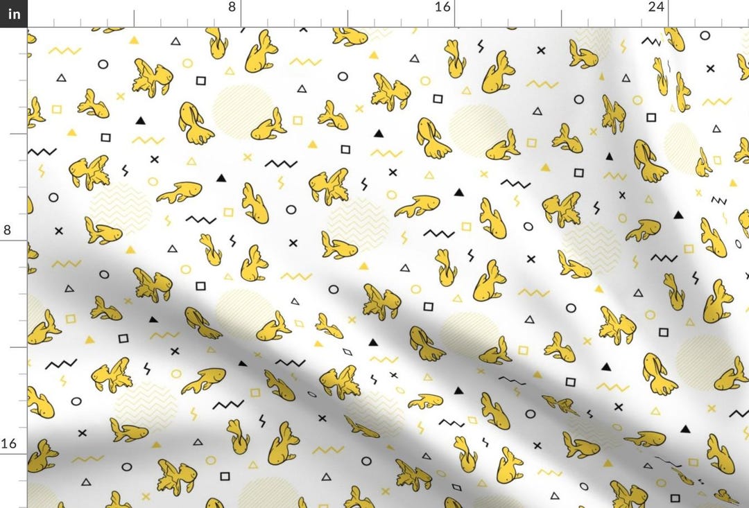 Memphis Style Fish Fabric - Memphis Fish by Elena Naylor - Yellow ...