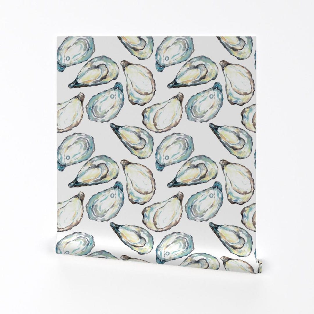 Coastal Watercolor Removable Peel and Stick Wallpaper - Oyster Shells ...