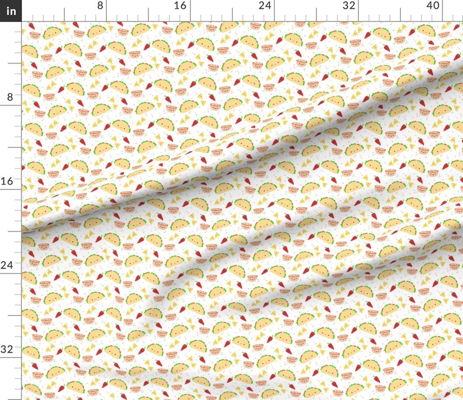Taco Party Fabric Taco Tuesday by Clayvision Taco Kawaii Mexican Tex ...