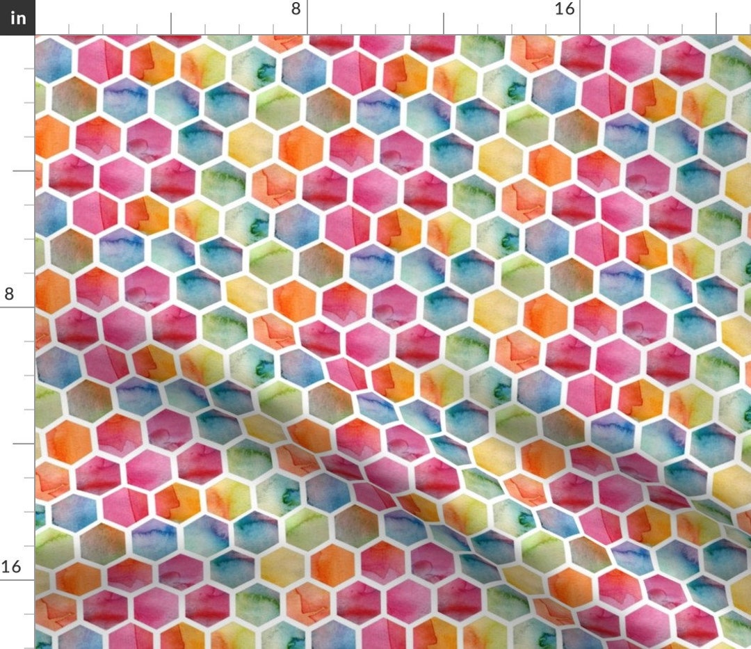 Rainbow Hexagon Fabric Watercolour Hexagons by Emmaallardsmith Summer ...