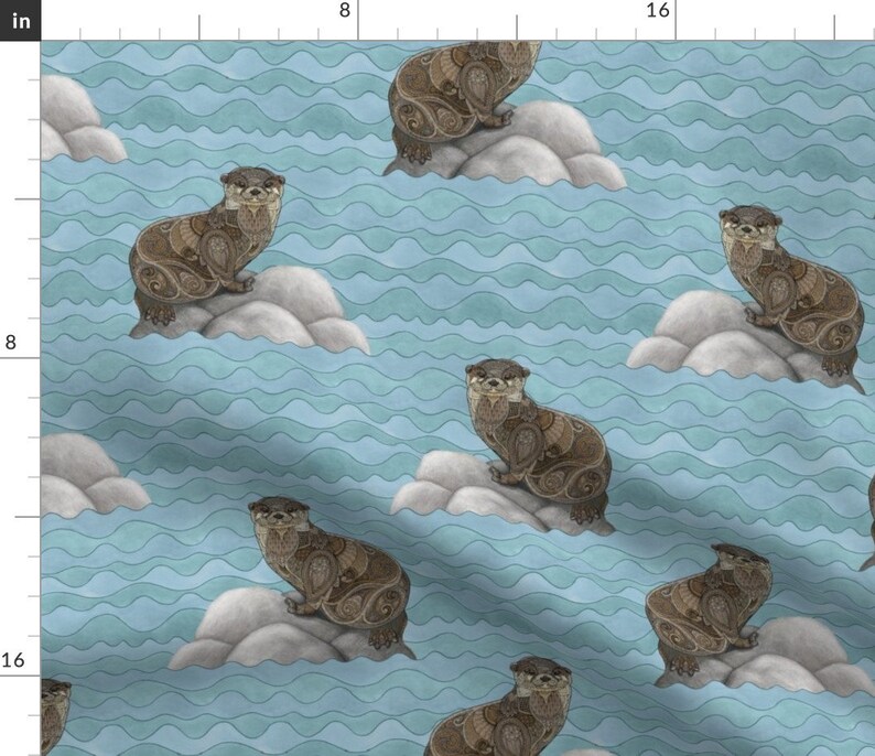 Otter Fabric Otters by Zhfield Otter Ocean Rocks Water - Etsy