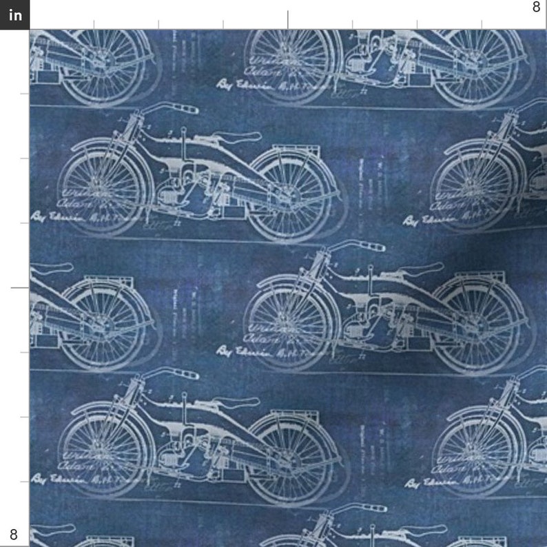 Motorcycle Fabric Vintage Motorcycle on Blue by Stofftoy - Etsy