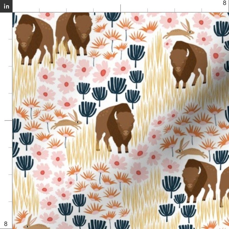 Bison Floral Pink Wilderness Fabric Roam Buffalo Roaming - Etsy
