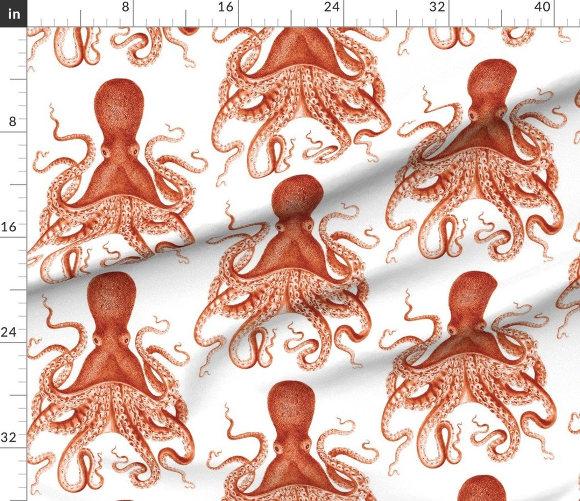Octopus Fabric Octopus Oasis in Coral by Willowlanetextiles - Etsy