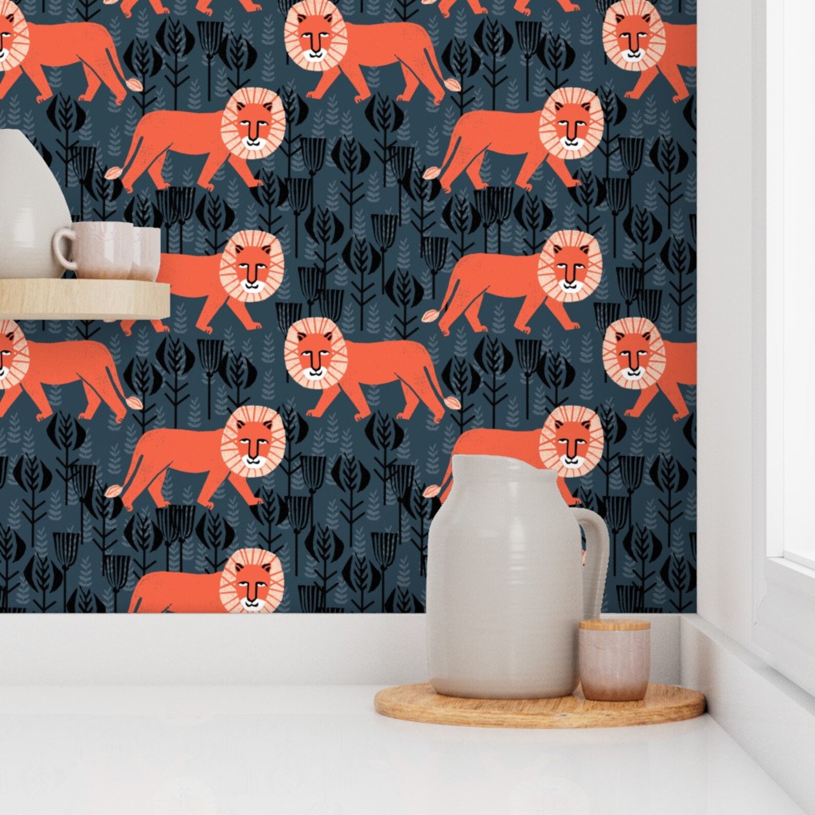 Safari Lion Wallpaper Lion Block Print Kids Design by Andrea - Etsy
