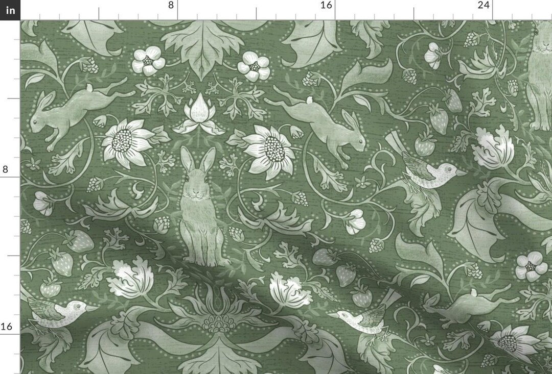 Sage Woodland Fabric Rabbits in the Hedgerow by Vinpauld Damask Rabbits ...