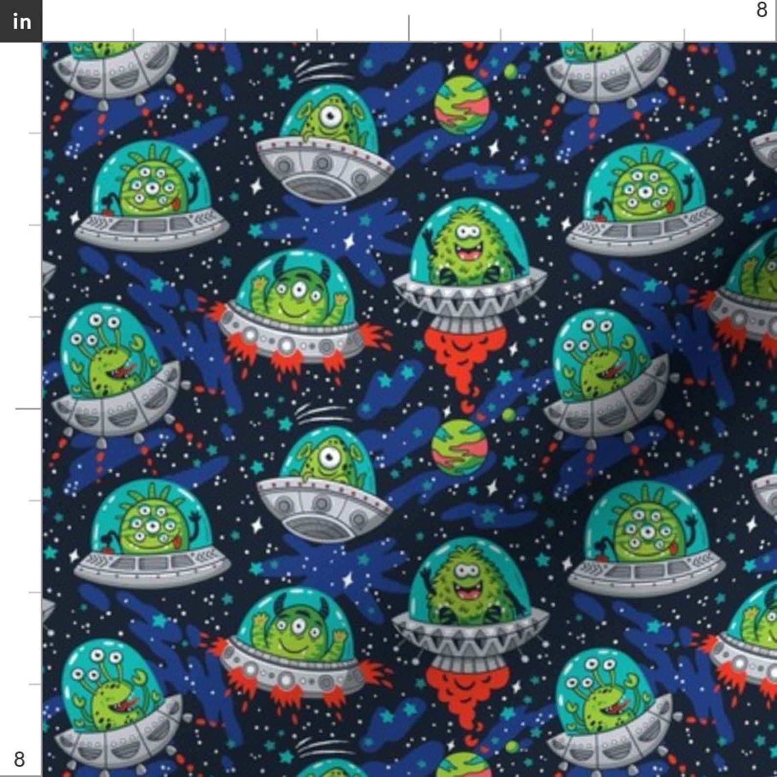 UFO Space Fabric Ufo by Penguinhouse Space Galaxy Aliens - Etsy