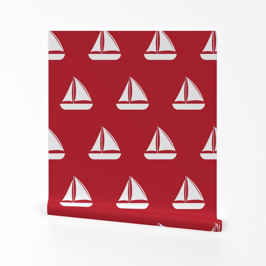 Nautical Wallpaper - Sailboats Nautical Red by Littlearrowdesign - Red ...