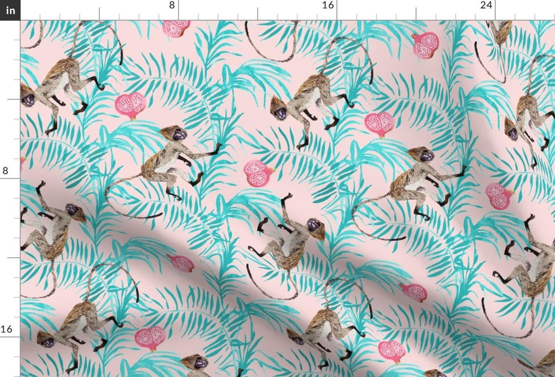 Monkey Fabric - Fruity Monkeys (rose Quartz) Custom Fabric by Nouveau ...