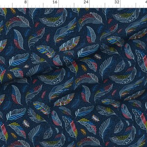 Blue Feathers Fabric Beautiful Colorful Feathers anna Alekseeva by ...