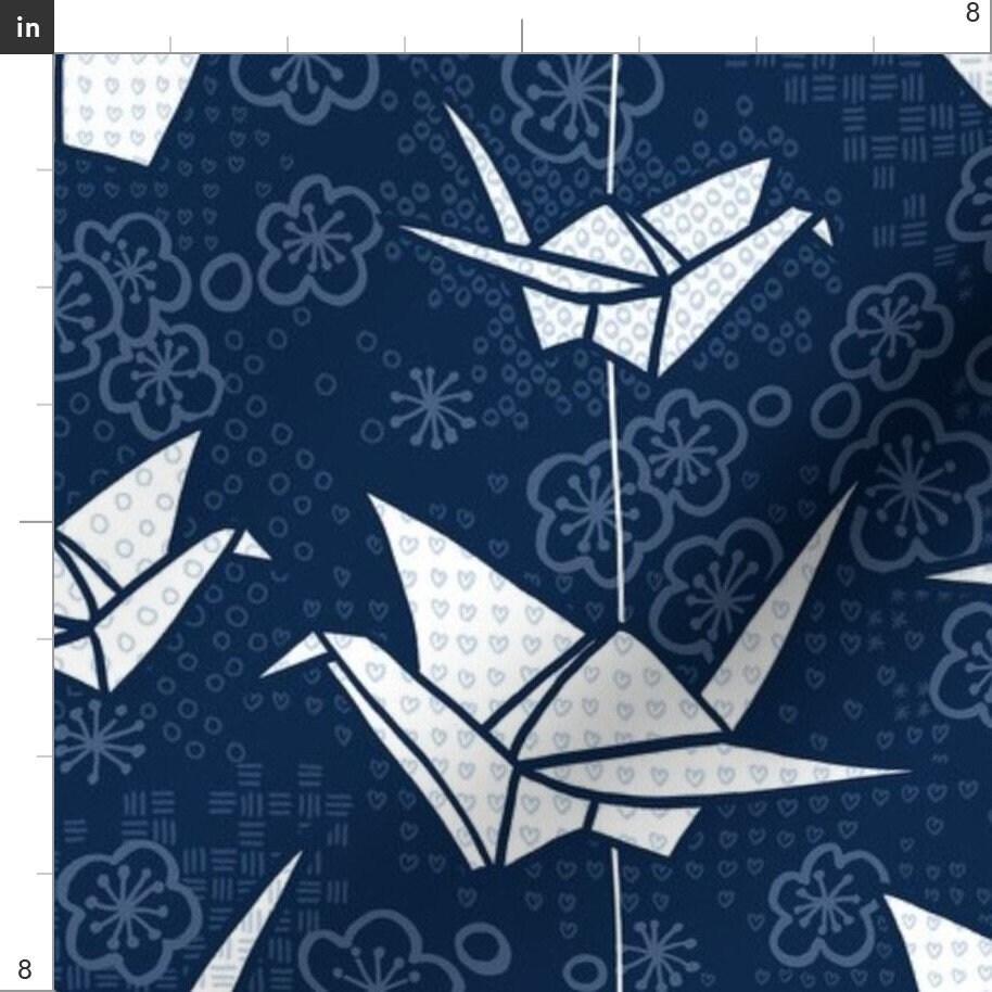 Origami Fabric Blue Monochrome Origami Cranes by Marketa | Etsy