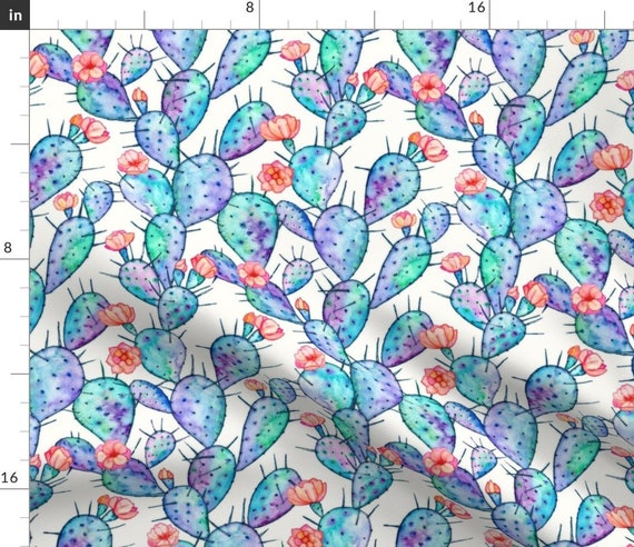 Watercolor Cactus Fabric Rainbow Watercolor Cactus With - Etsy