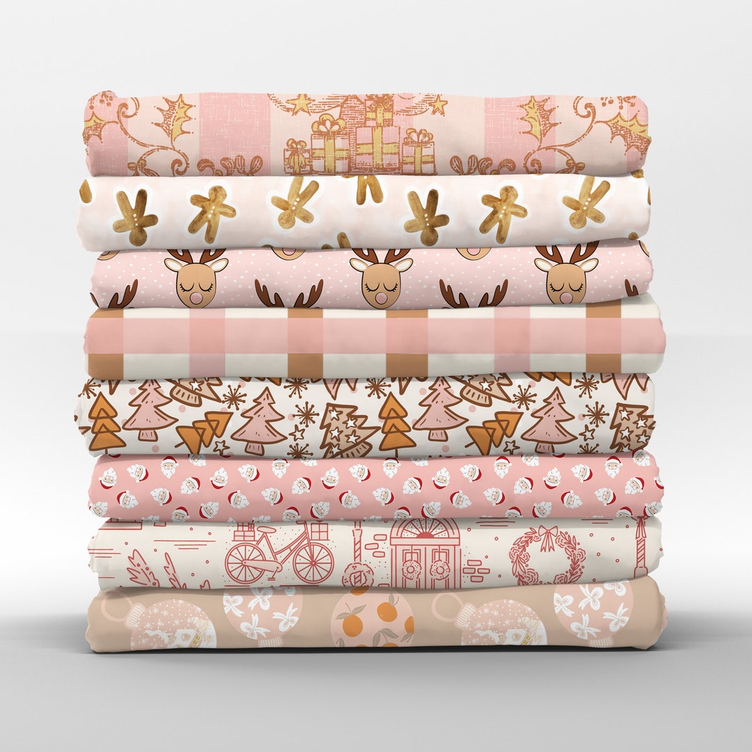 Pink Holiday Cotton Fat Quarters - Pastel Christmas Winter Cute ...