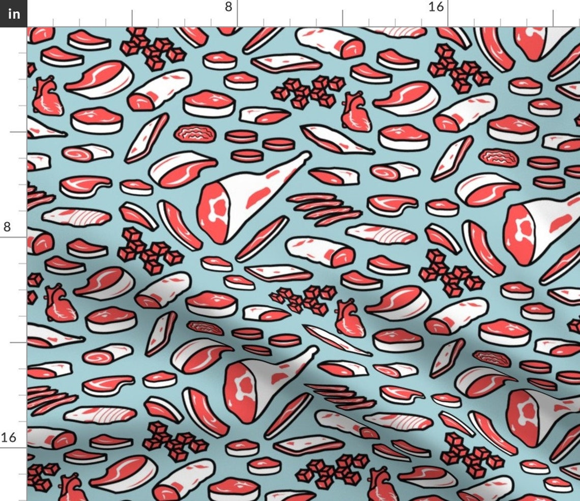 Butcher Fabric All Meat Blue by Thirdhalfstudios Meat - Etsy