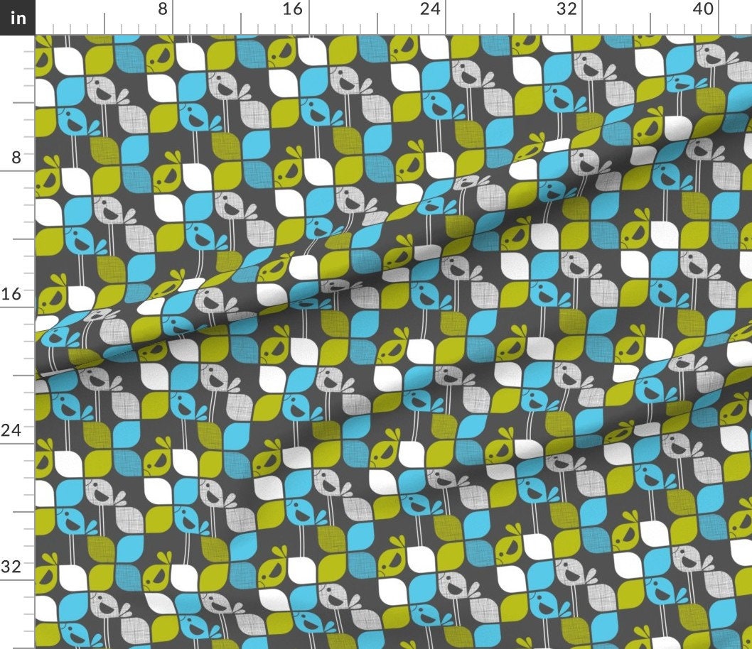 Mid Century Mod Fabric Mod Birds by Cjldesigns Mod - Etsy