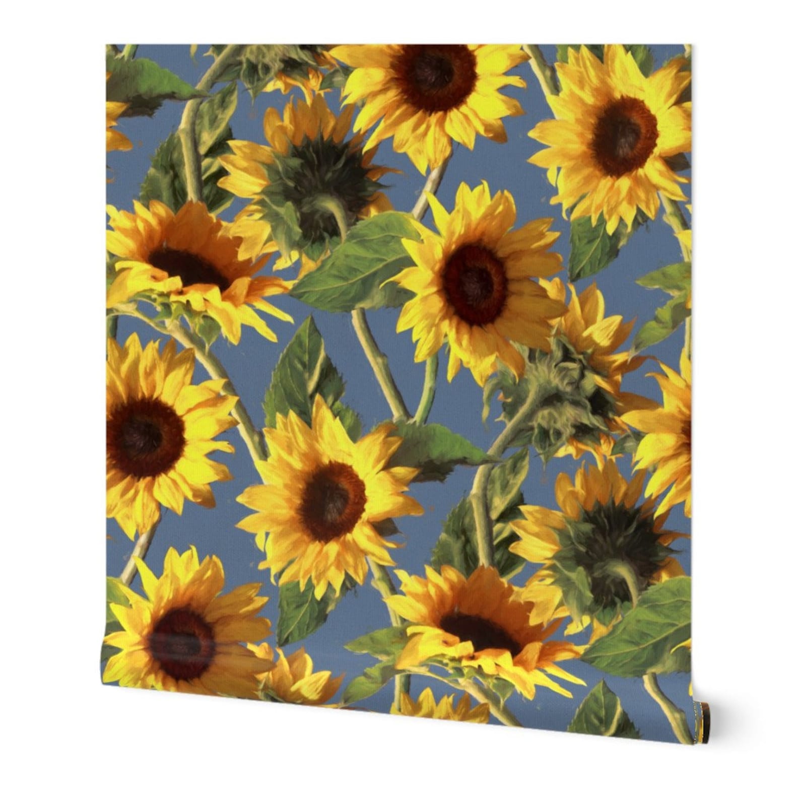 Sunflower Wallpaper Sunflowers on Light Blue by Micklyn - Etsy