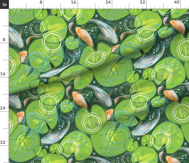 Green Leaves Koi Pond Fabric Pond Circles by Vinpauld - Etsy