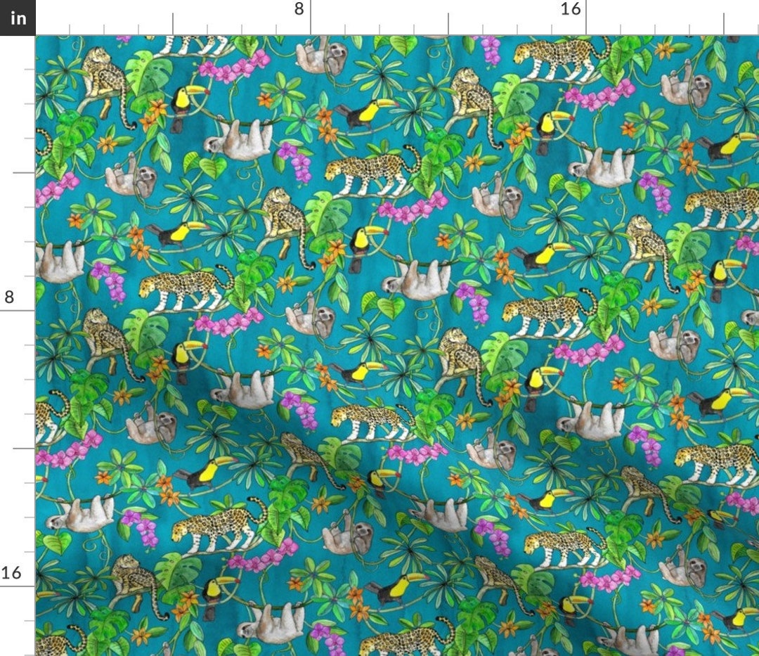 Rainforest Tropical Fabric Rainforest Friends Watercolor Animals ...