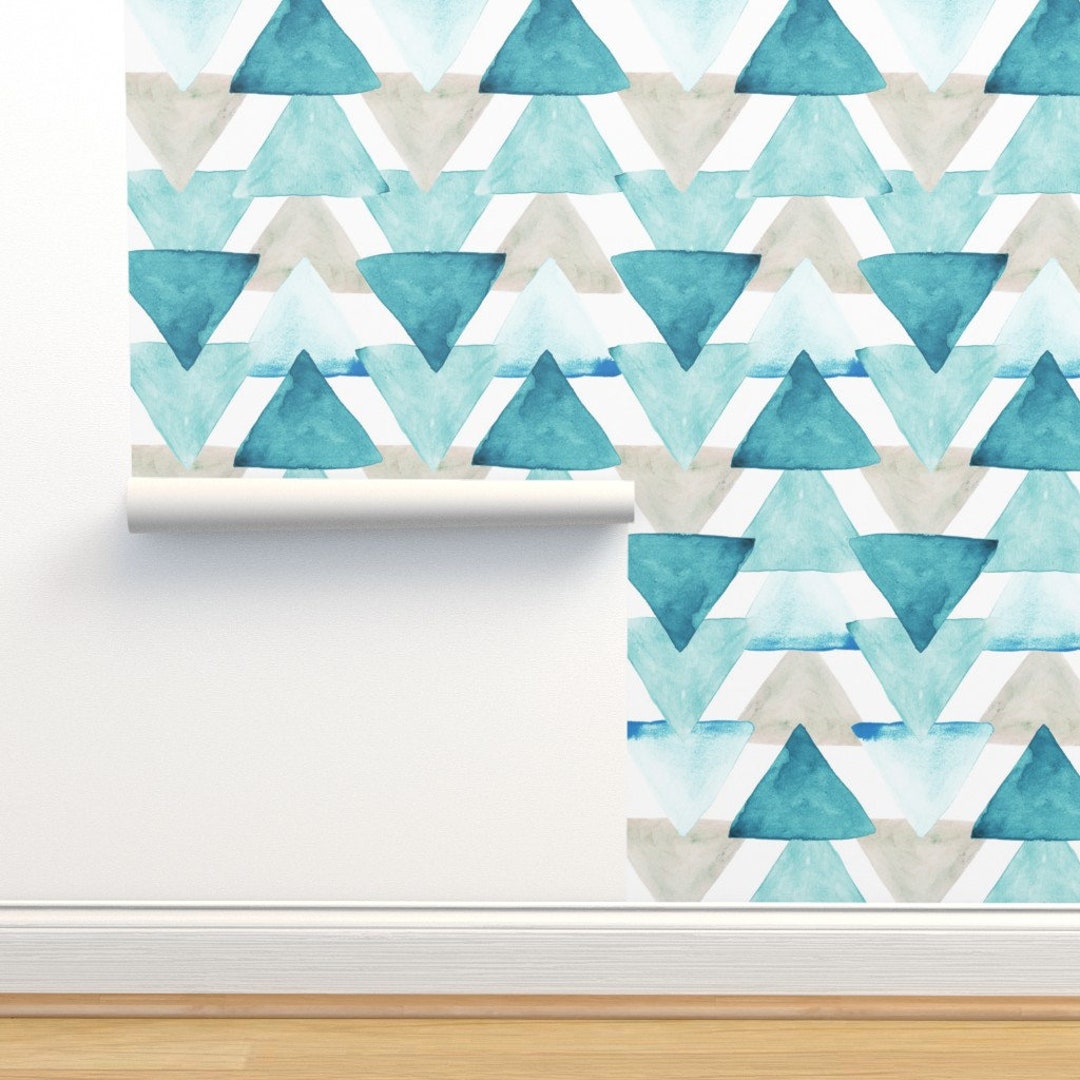 Teal Wallpaper Teal Watercolor Triangles by Ivieclothco - Etsy
