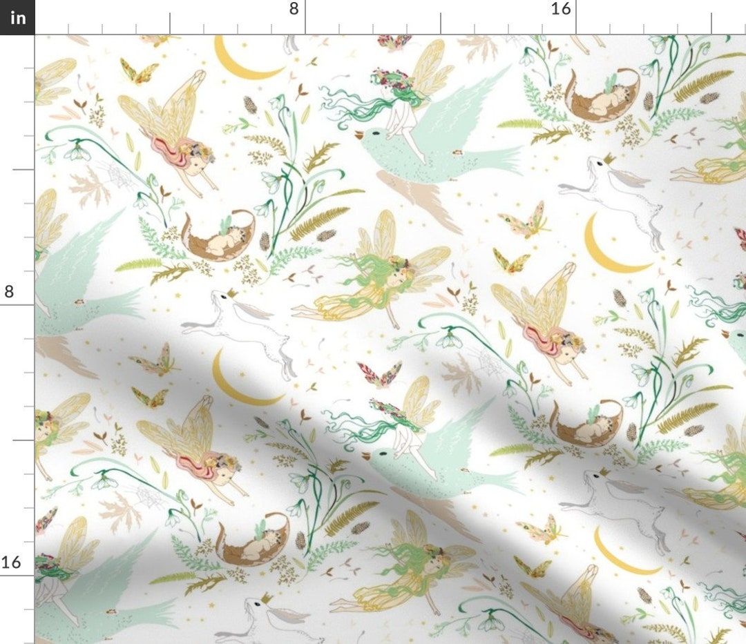 Fairy Fabric Enchanted Fairies white by Nouveau Bohemian Fairy Cotton ...