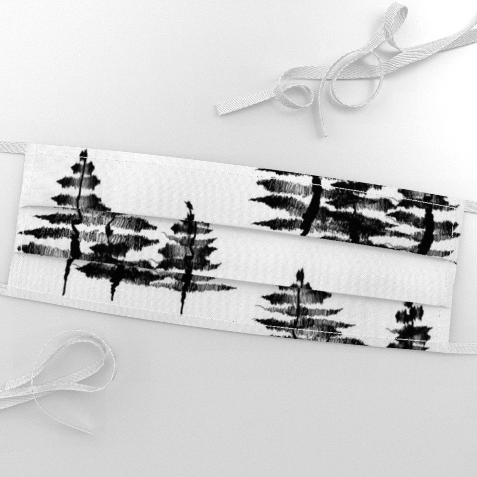 Black White Watercolor Trees Fabric Ink Sketch Trees / | Etsy