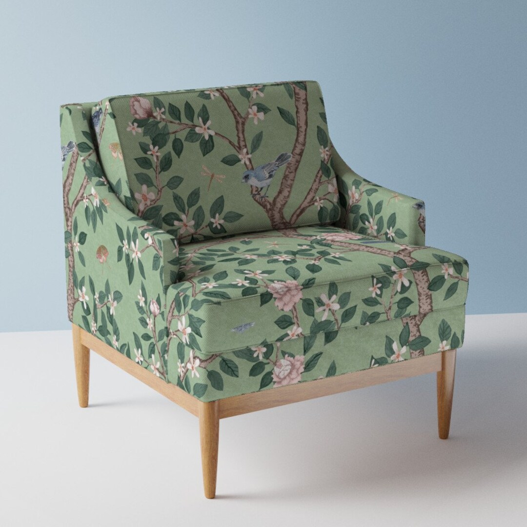 Green Chinoiserie Upholstery Fabric Elsie's Garden by - Etsy