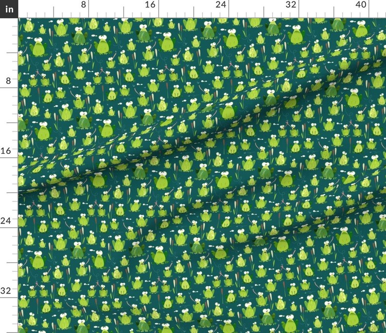 Frog Fabric Croooaaaak by Mulberry Tree Teal Lime Green - Etsy