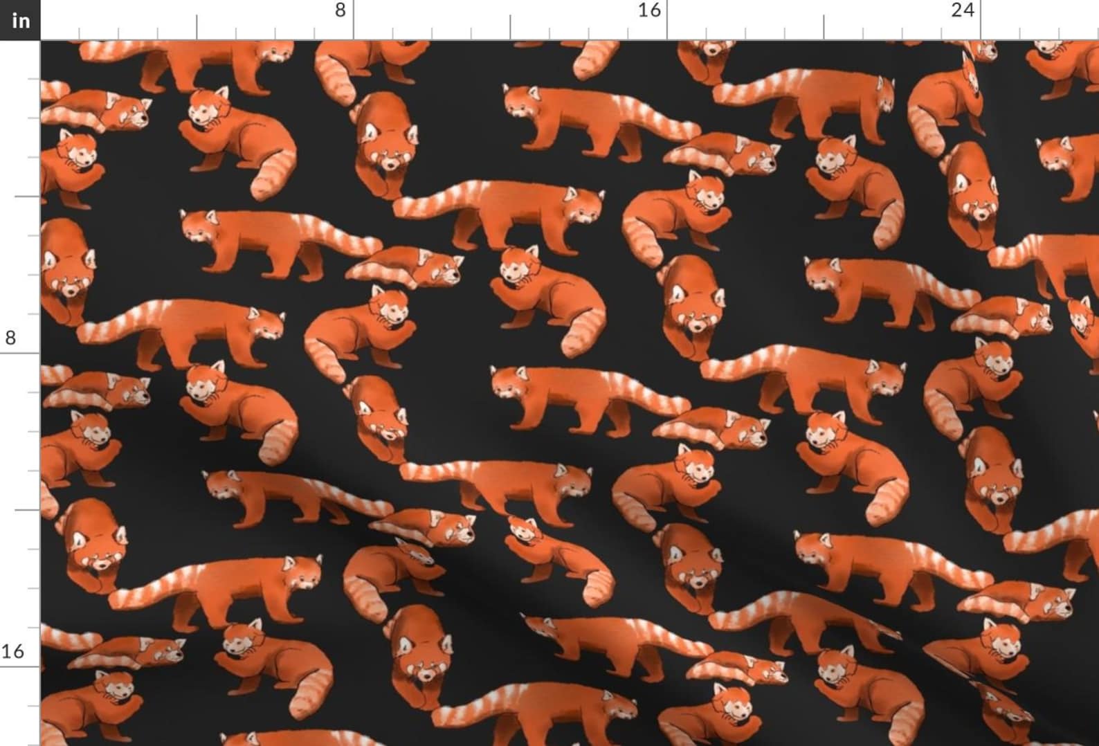 Red Panda Fabric - Red Panda on Charcoal by Landpenguin - Red Panda Cotton Fabric by the Yard ...