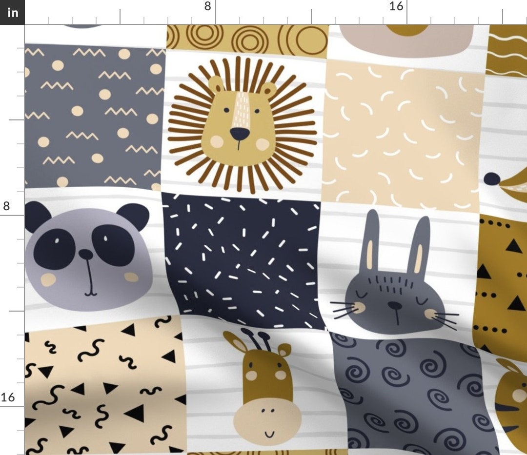 Quilt Topper Fabric Cute Animal Faces by Stfdesigns Patchwork Cheater ...