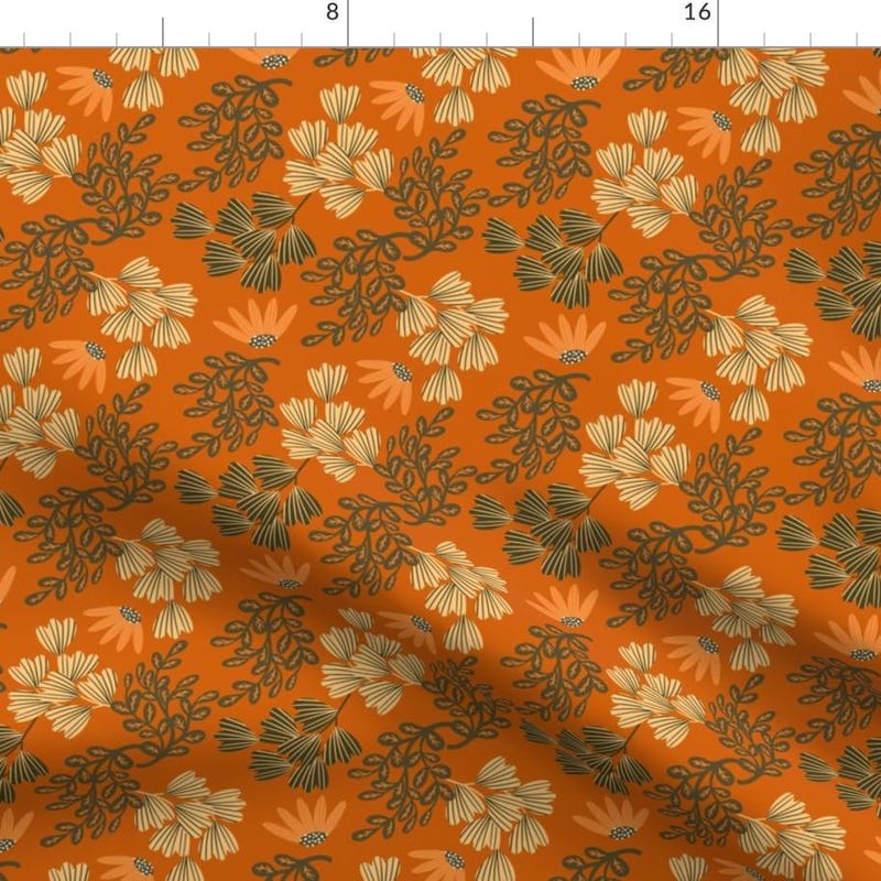 Orange Floral Fabric - Etsy
