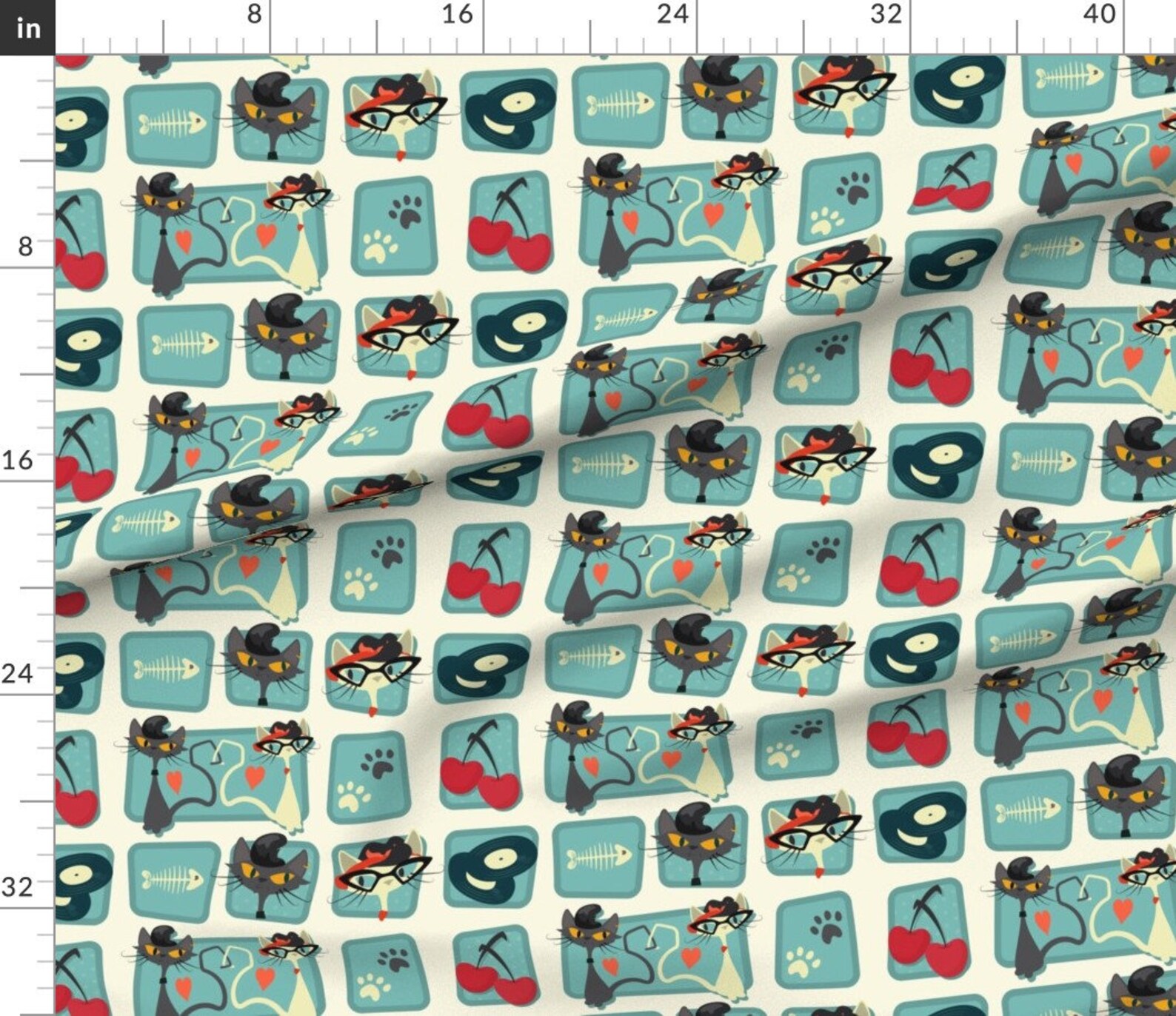 Rockabilly Abstract Ally Cats Geo Fabric Rockabilly Cats by - Etsy