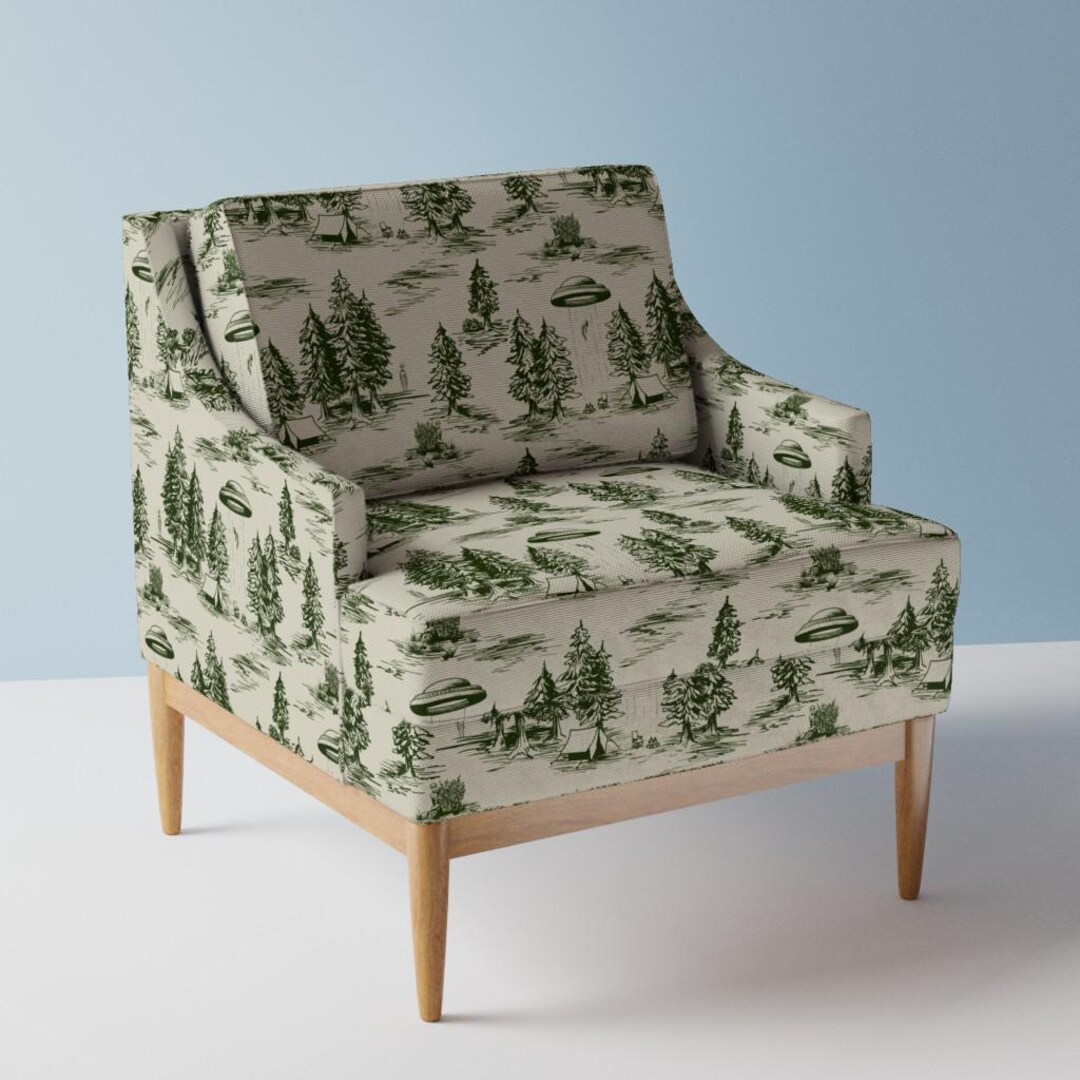 Alien Toile Upholstery Fabric- Dark Green Alien Abduction by ...