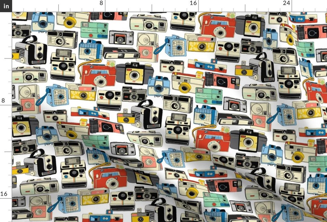 Vintage Cameras Fabric - Illustrations Analog Photography Film Photo ...