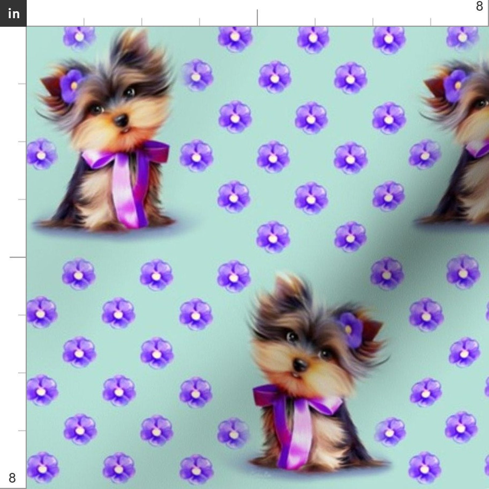 Yorkie Fabric Yorkie Violet Turquoise by Catialee - Etsy
